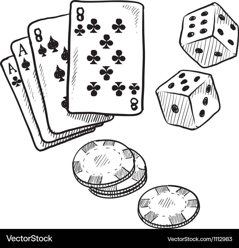 Doodle gambling poker cards dice luck Royalty Free Vector