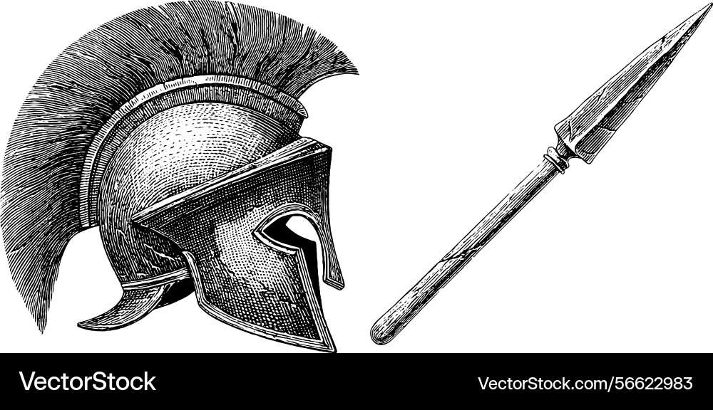Engraved of battlefield helmets Royalty Free Vector Image