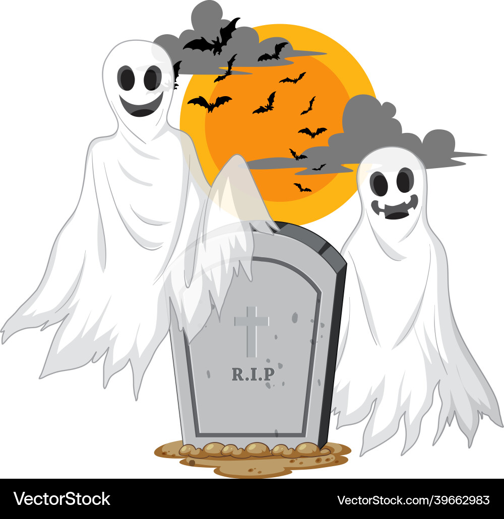 Halloween Ghosts at Graveyard Royalty Free Vector Image
