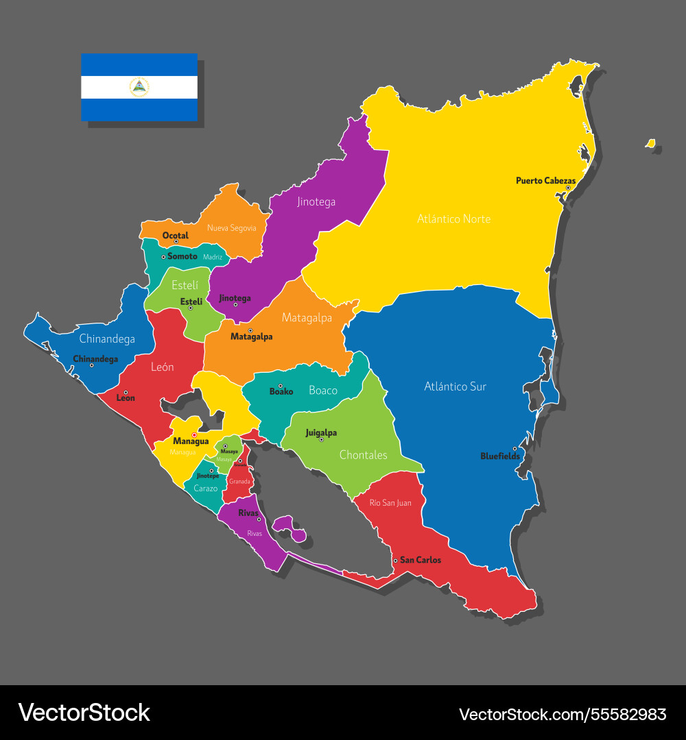 Map of nicaragua Royalty Free Vector Image - VectorStock