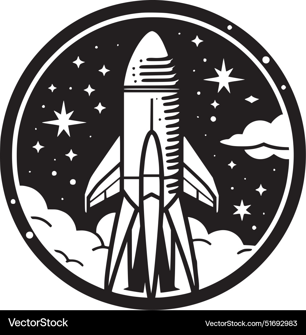 Rocket - black and white Royalty Free Vector Image