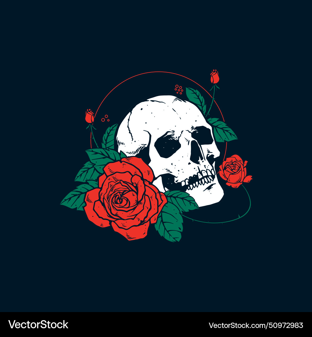 Skull and rose flower artwork Royalty Free Vector Image