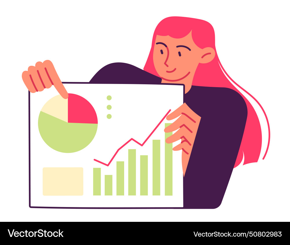 Woman works with statistics analyzes data Vector Image