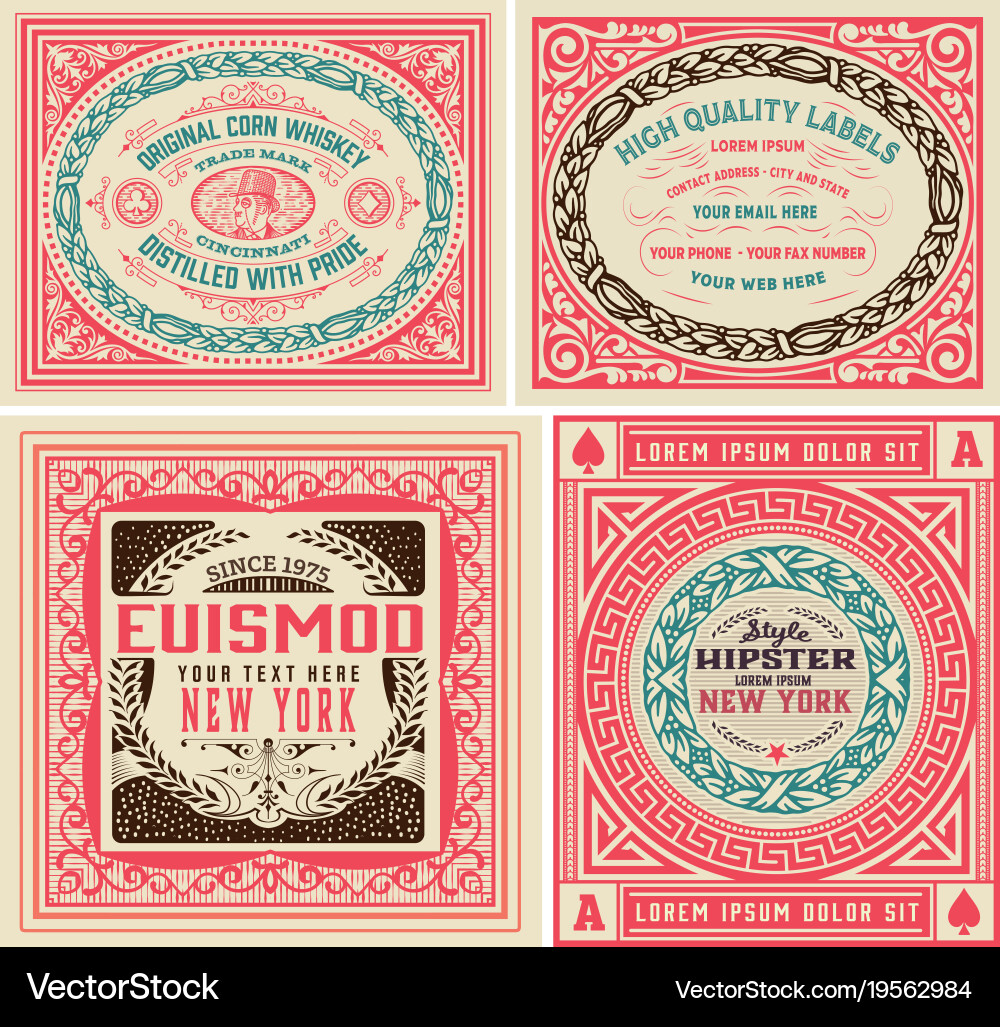 4 Vintage Etiketten Set Lizenzfreies Vektorbild