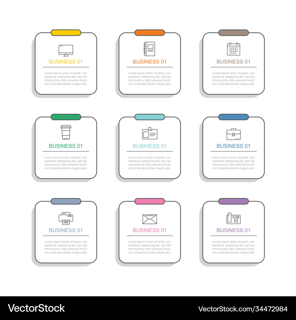 9 data infographics square shape template Vector Image