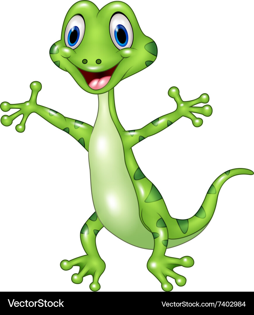 Cartoon funny green lizard posing isolated on whit