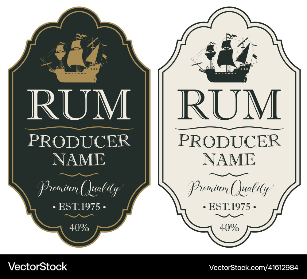 Labels for rum with sailing ships in retro style Vector Image