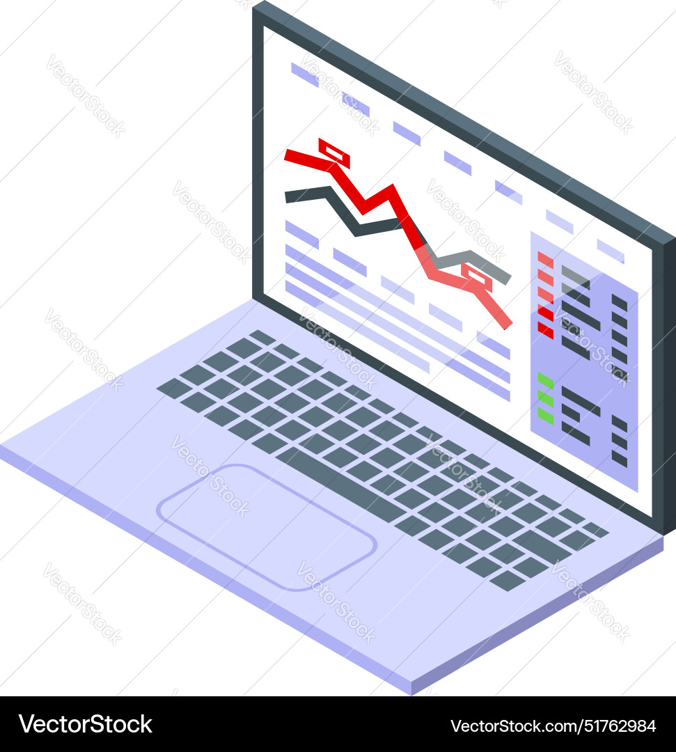 Laptop showing declining stock market graph Vector Image
