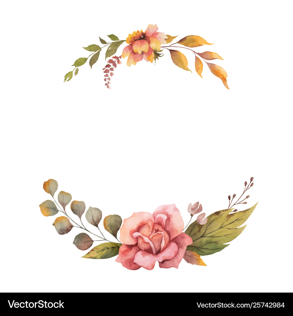 Watercolor autumn wreath with rose Royalty Free Vector Image