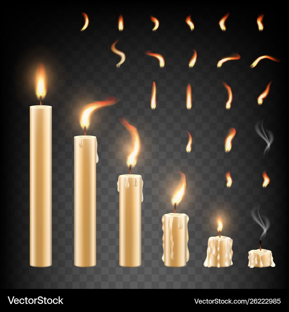 Burning Candles with Flame Set Royalty Free Vector Image