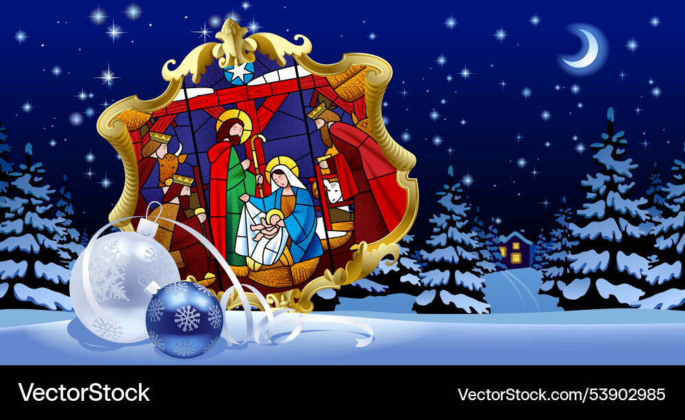 Christmas Stained Glass Window Royalty Free Vector Image
