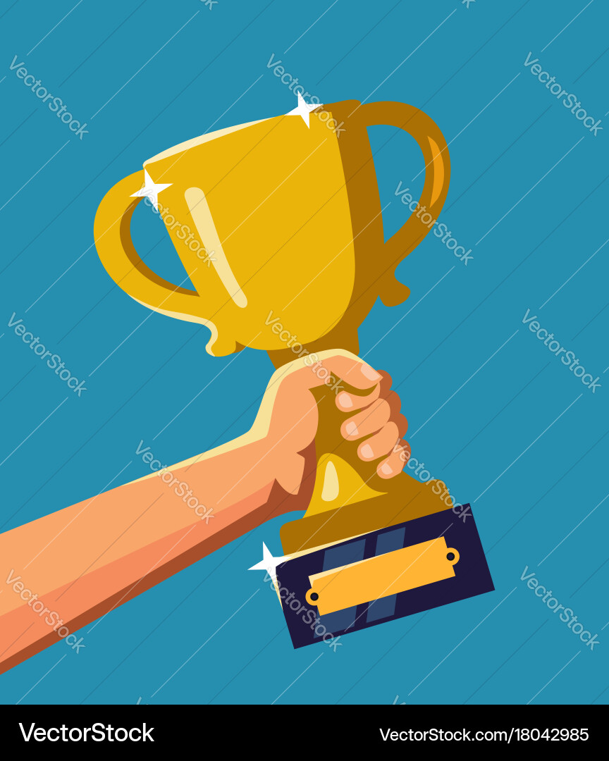 Hand holding a trophy Royalty Free Vector Image