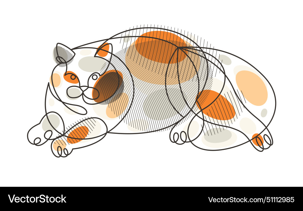 Nice cute cat linear line art drawing Royalty Free Vector