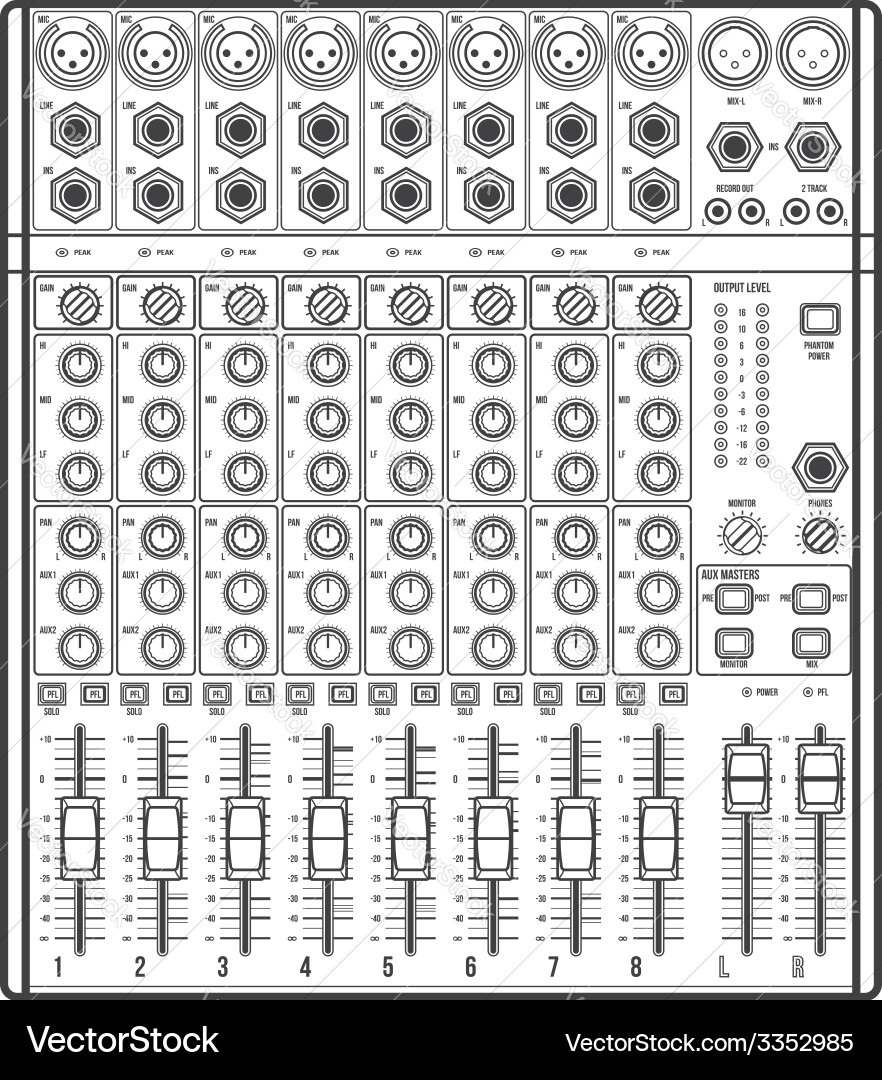 Outline eight channels professional studio sound Vector Image