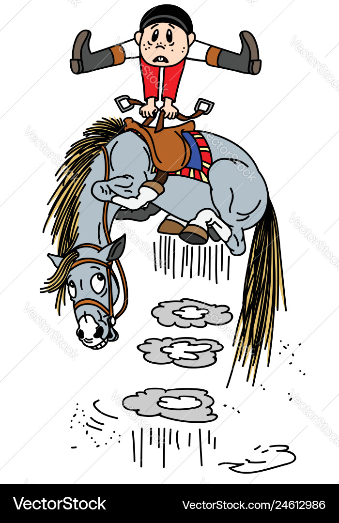 Cartoon horse throws off a rider Royalty Free Vector Image