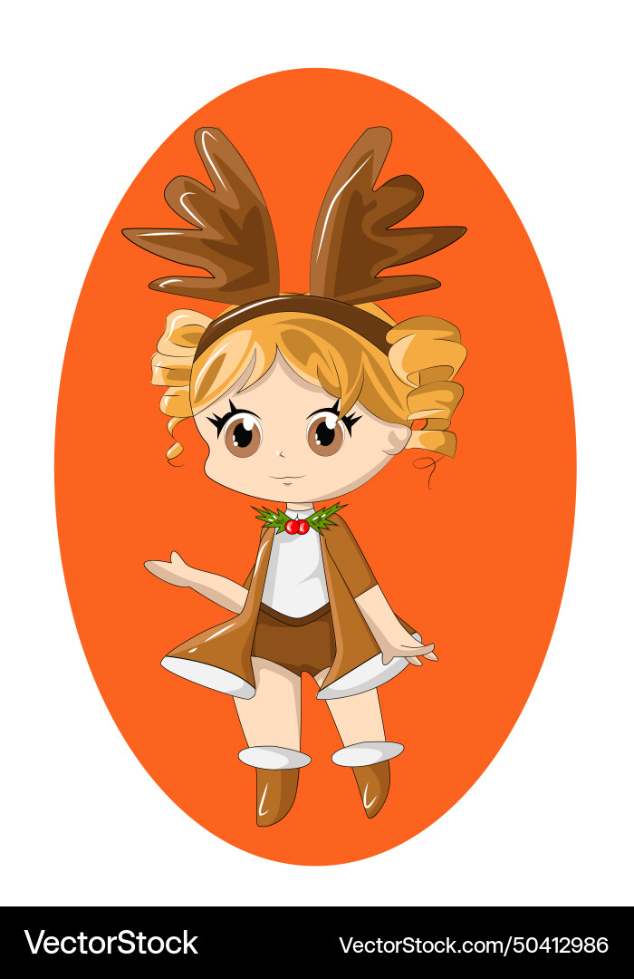 Chibi christmas with deer costume Royalty Free Vector Image