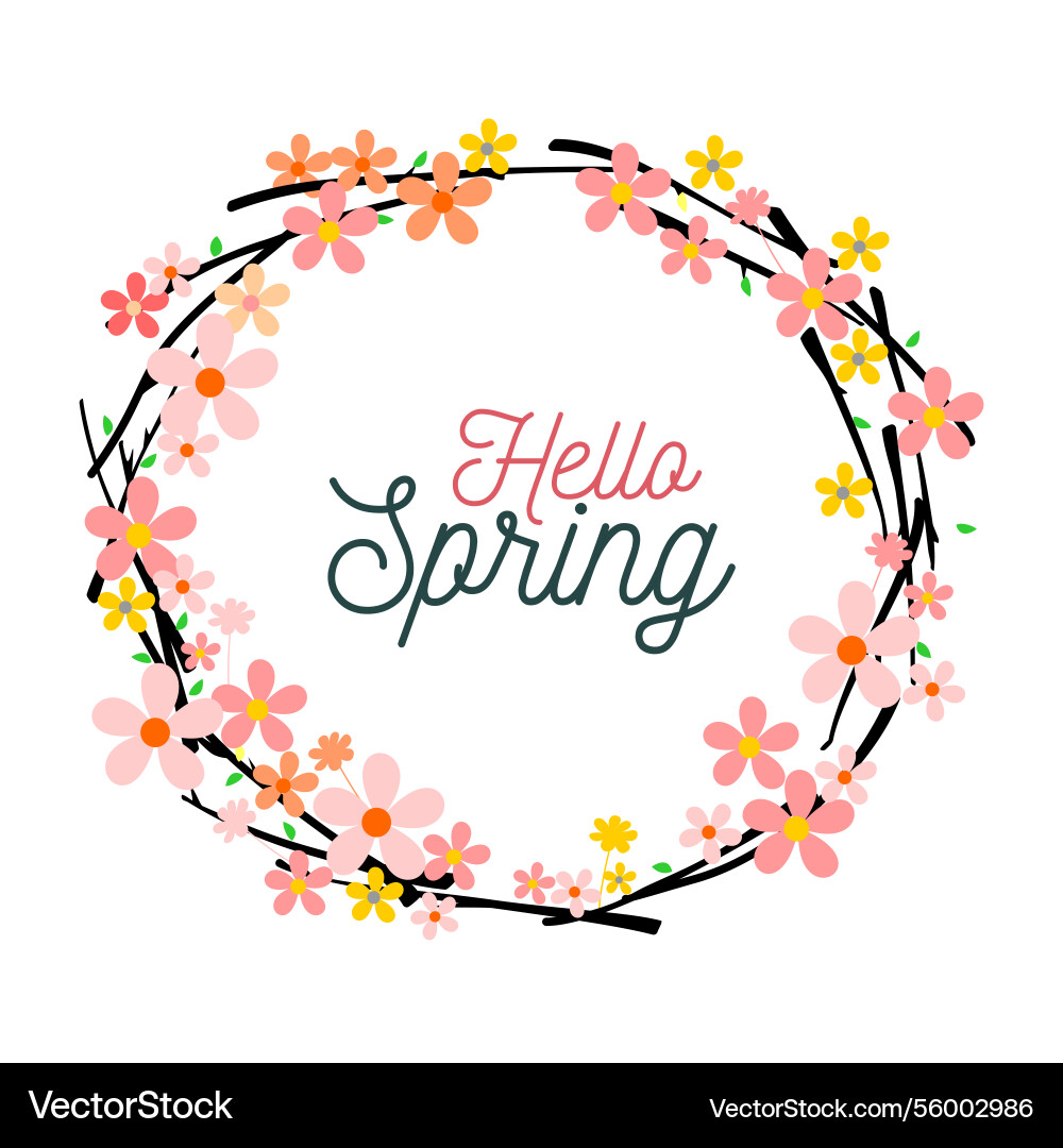Floral wreath with hello spring typography Vector Image