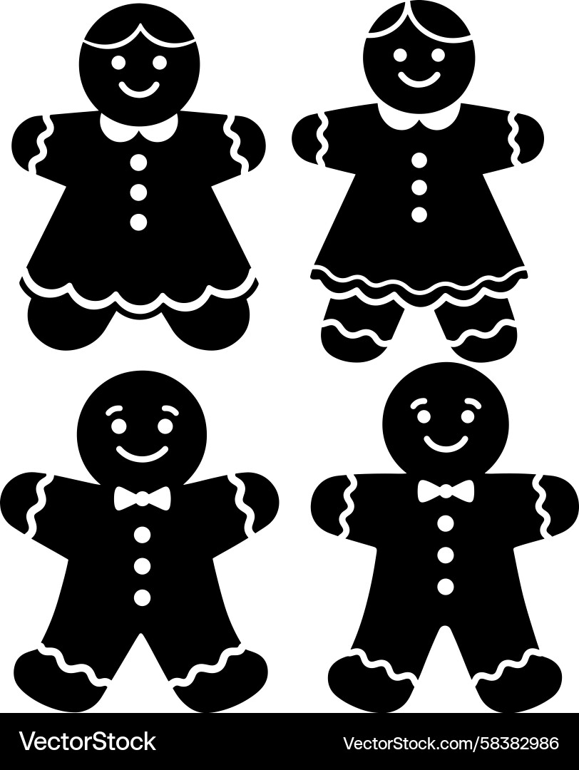 Four Gingerbread People Silhouettes Royalty Free Vector