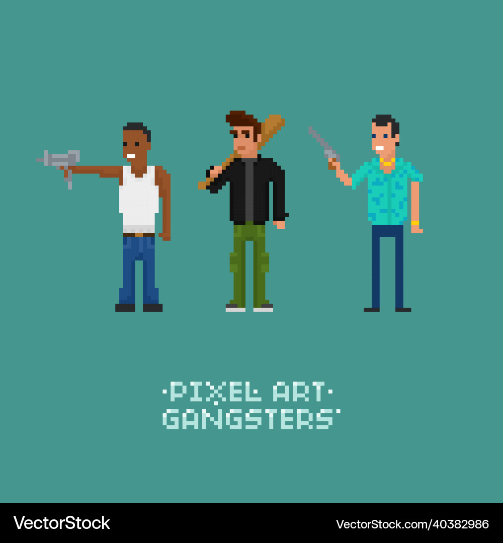 Pixel Art Gangster Character Set Royalty Free Vector Image