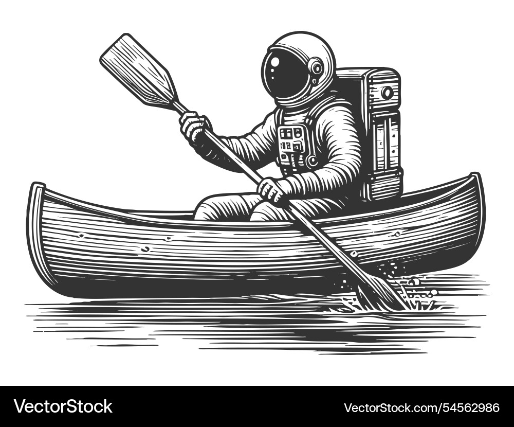 Spaceman boat sketch engraving Royalty Free Vector Image