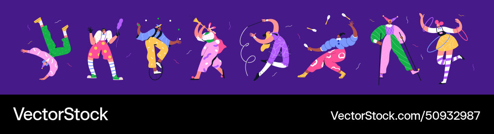 Carnival and circus acrobats clowns jugglers Vector Image