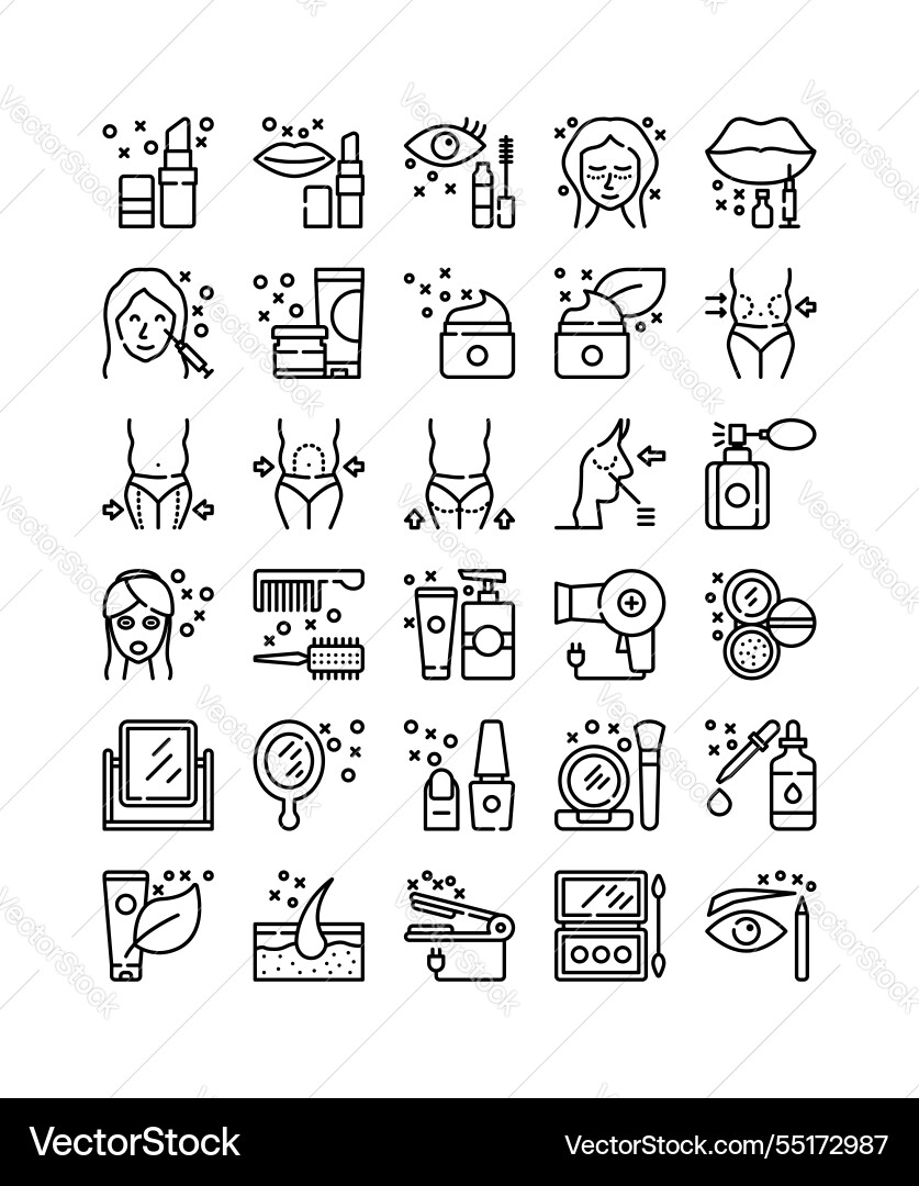 Cosmetic beauty line icon set Royalty Free Vector Image