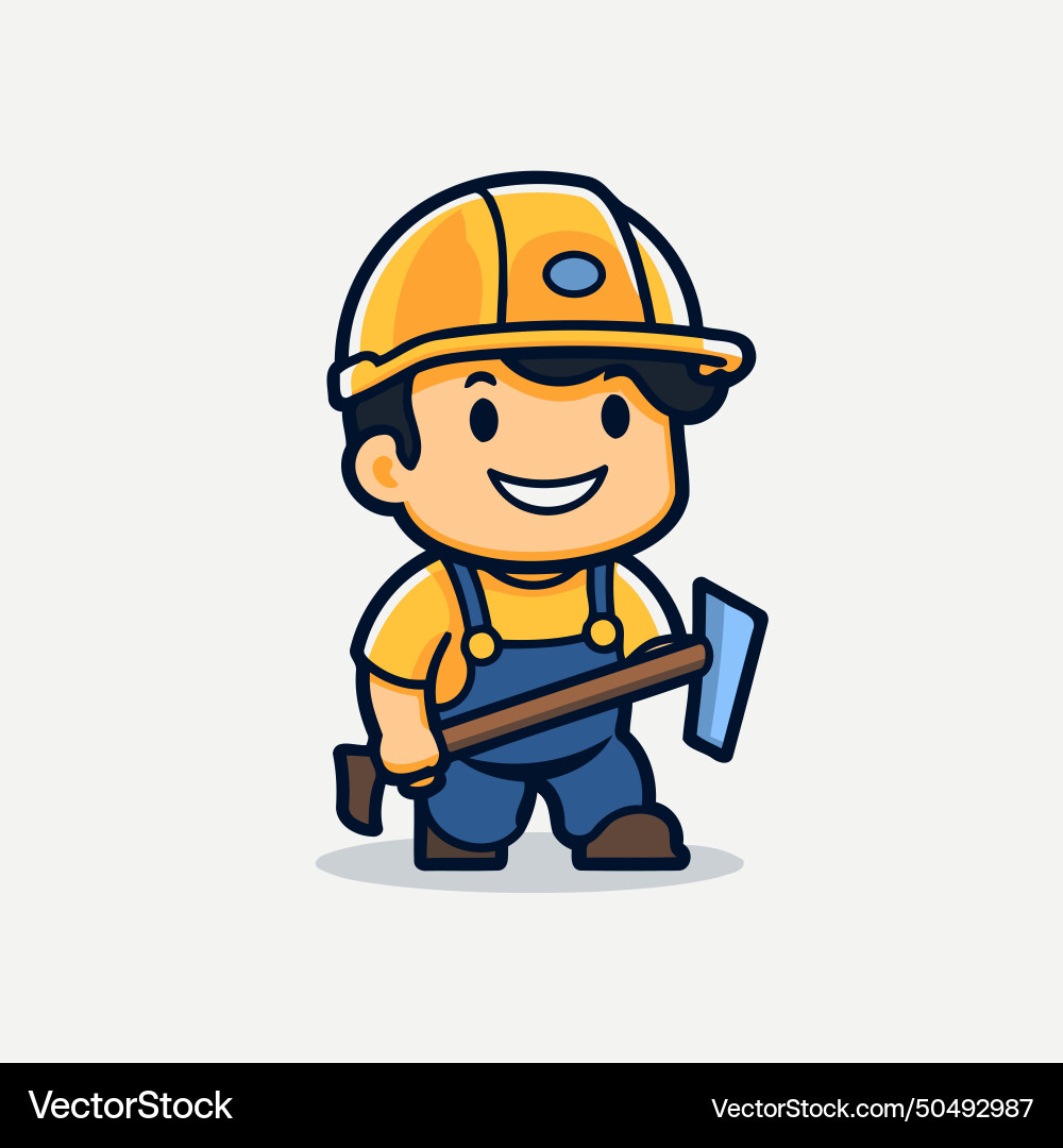 Cute construction worker character with axe Vector Image
