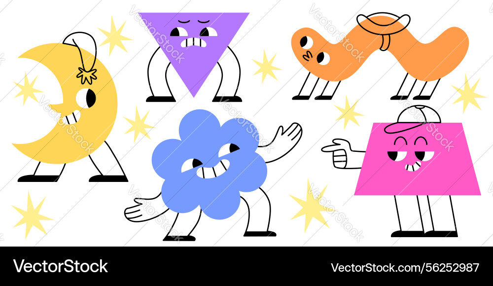 Geometric shape mascots set isolated on white Vector Image