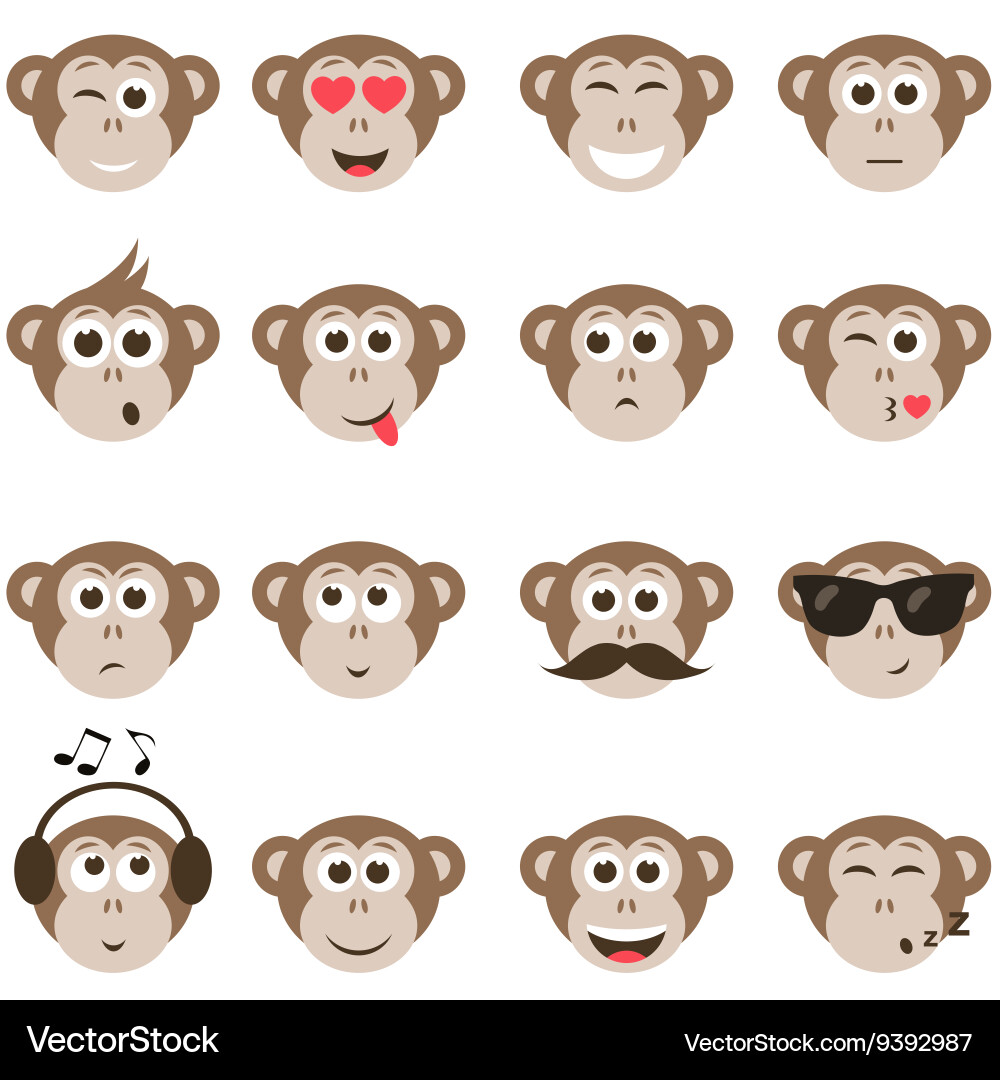 Monkey smiley faces set Royalty Free Vector Image