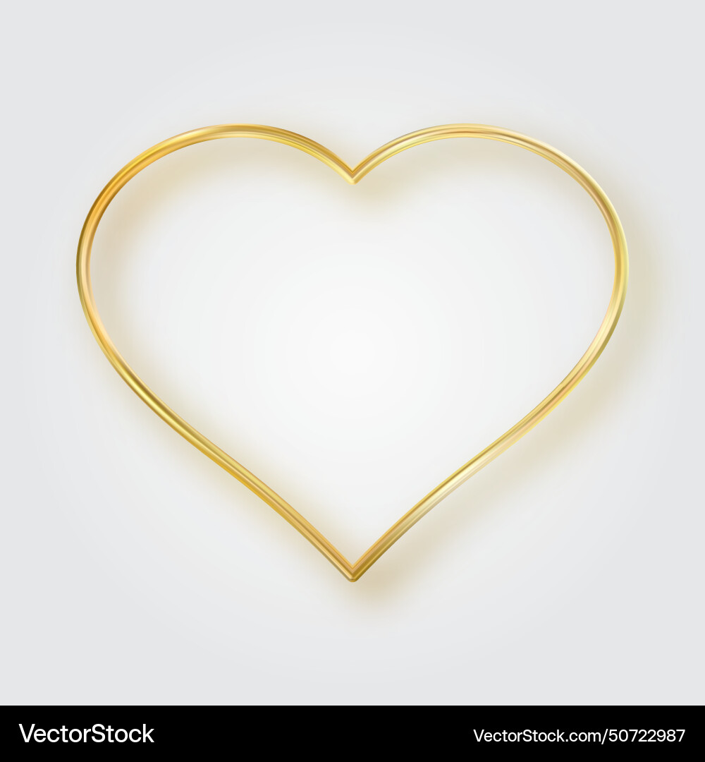 Thin gold heart frame golden realistic Royalty Free Vector