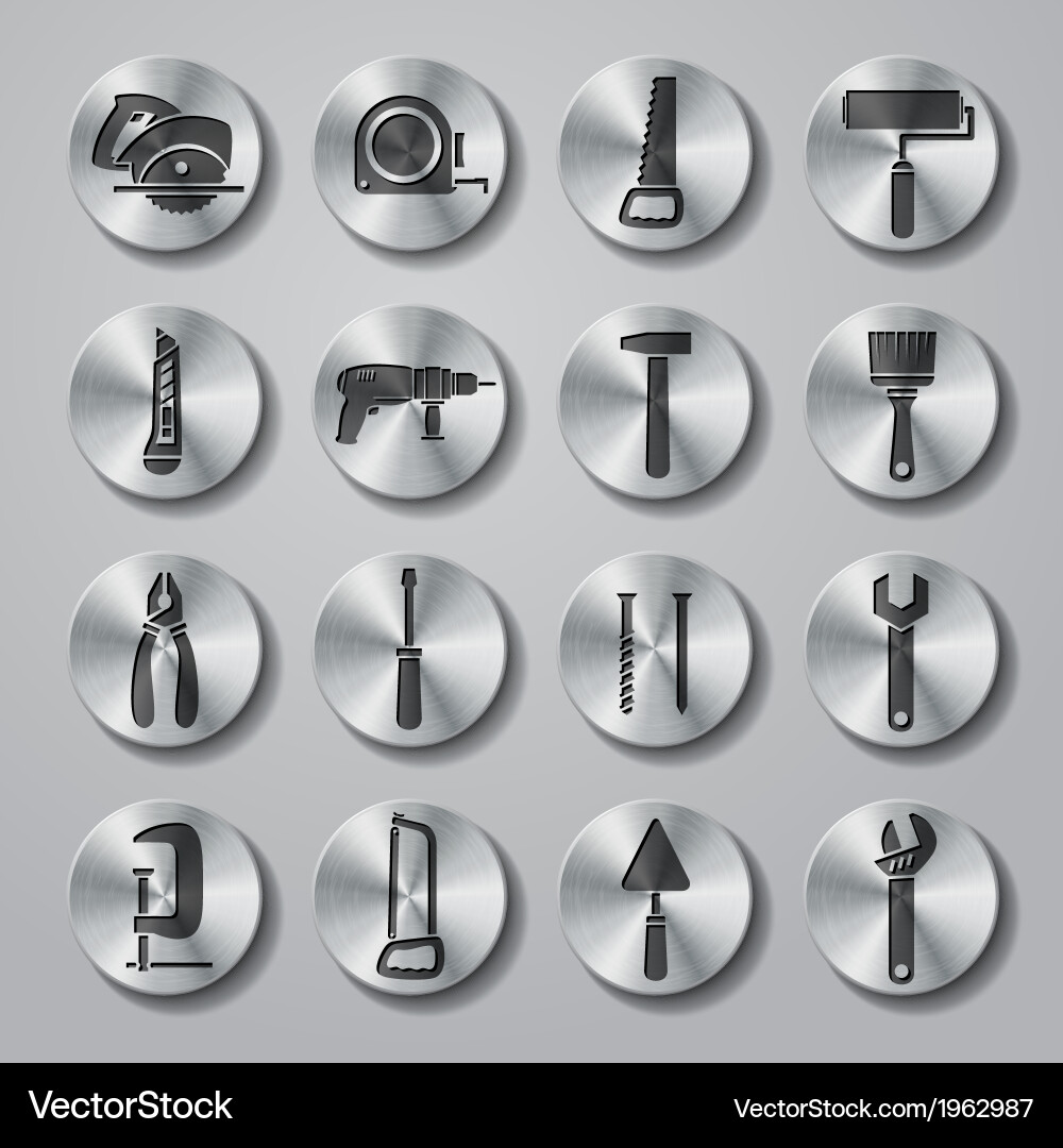 Toolbox icons set on metal buttons Royalty Free Vector Image
