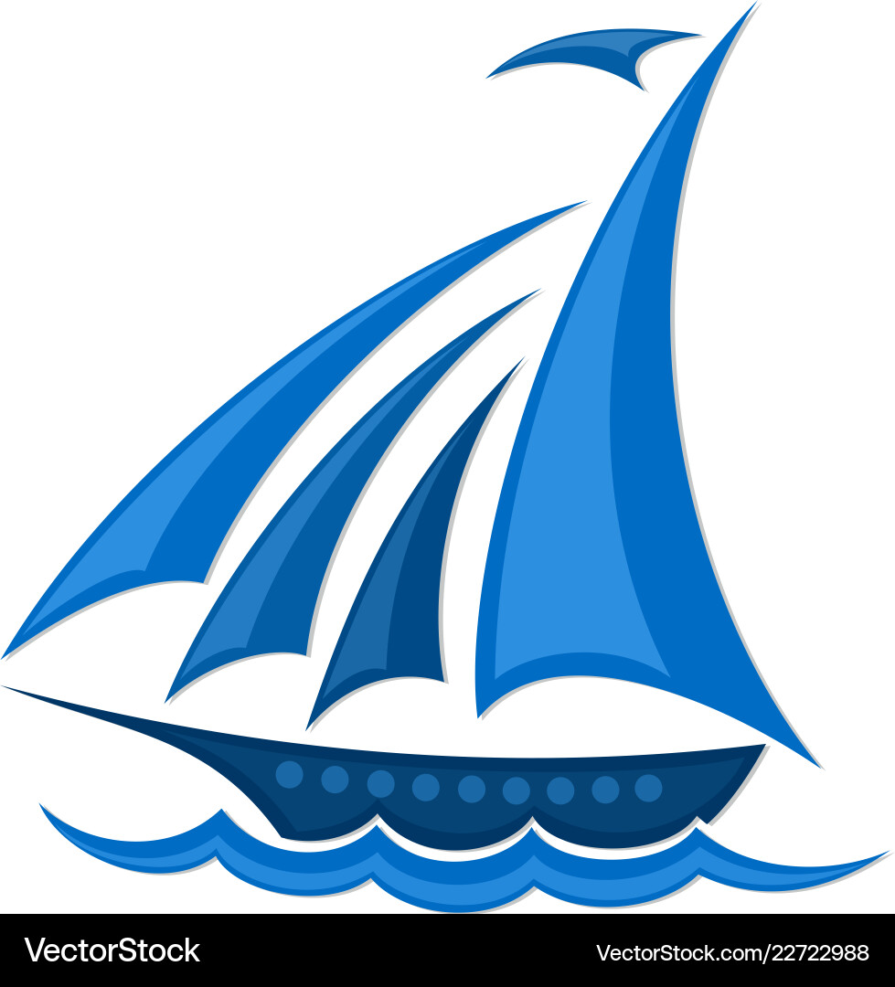 Blue sailboat with wave Royalty Free Vector Image