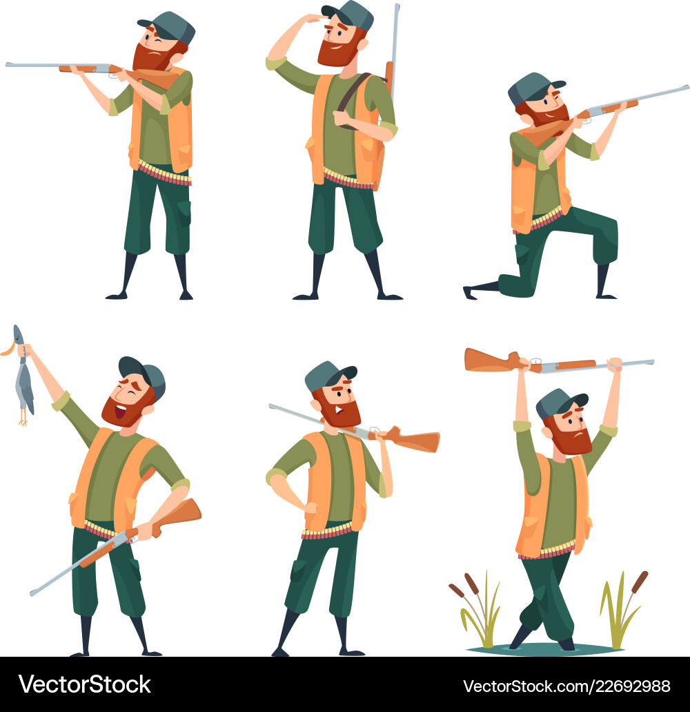 Cartoon hunters various characters Royalty Free Vector Image