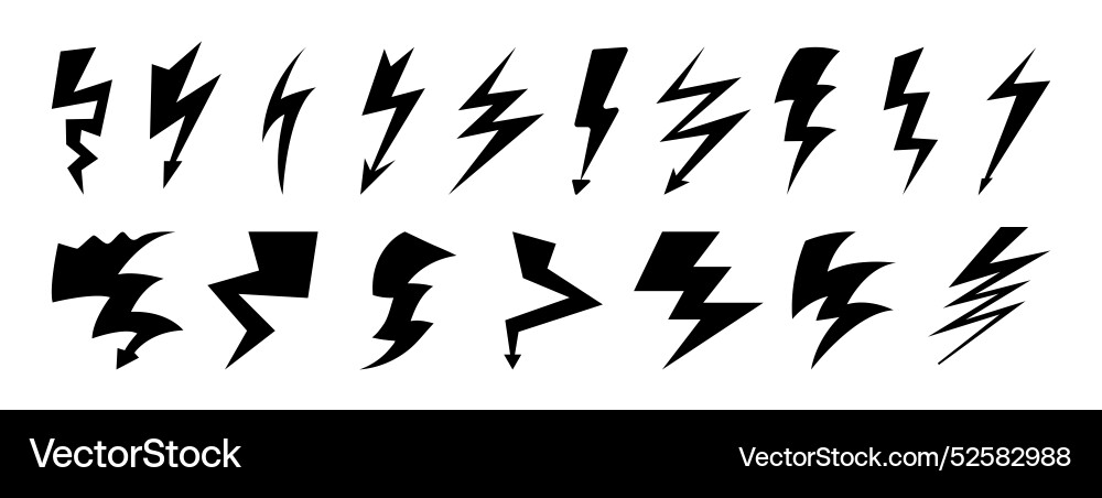 Lightening bolt symbols electrical discharge set Vector Image