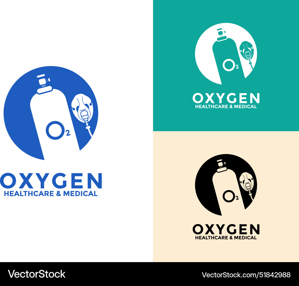 Medical oxygen cylinder logo icon set Royalty Free Vector