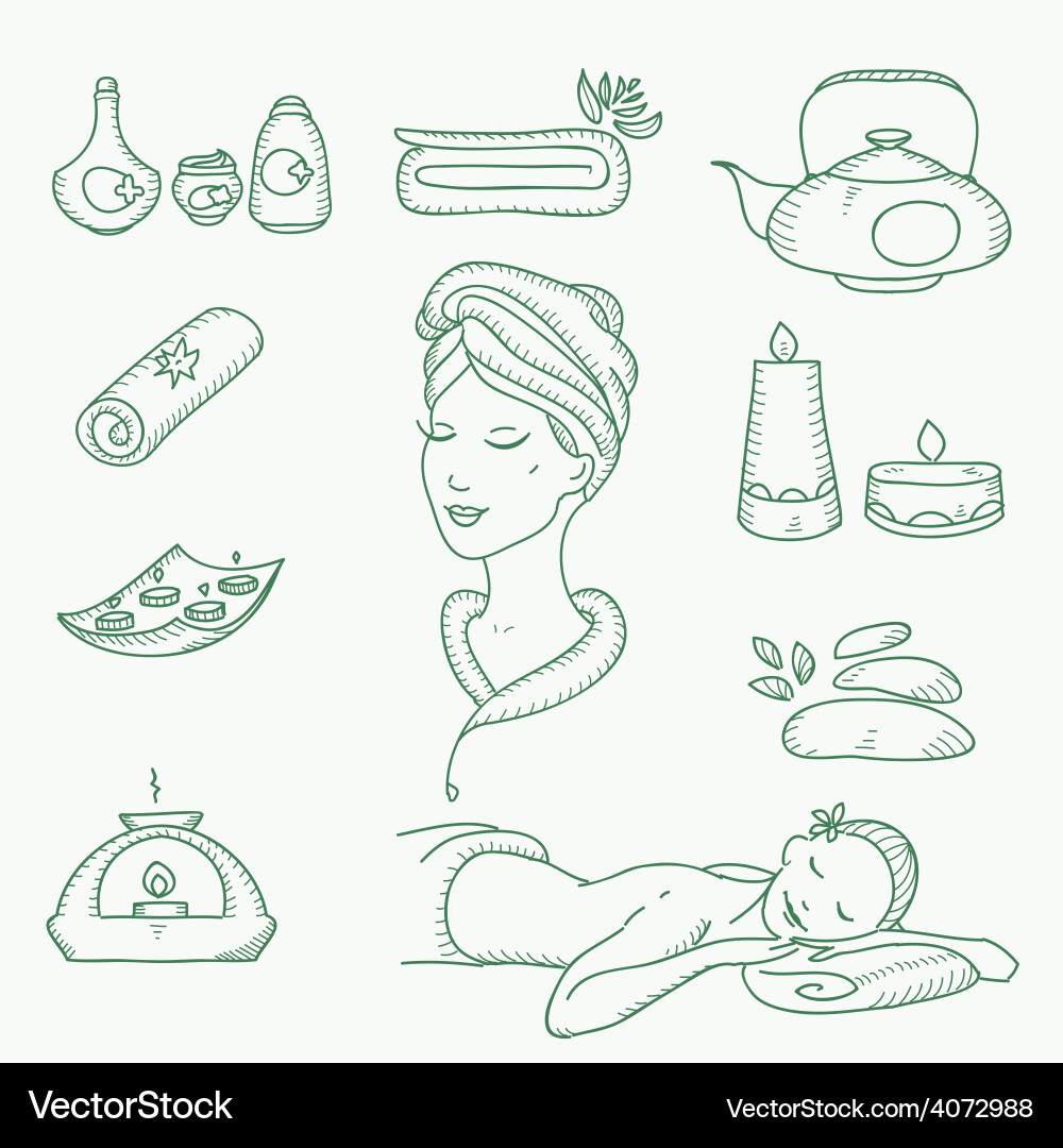 Spa doodle hand drawn sketch icons set Royalty Free Vector