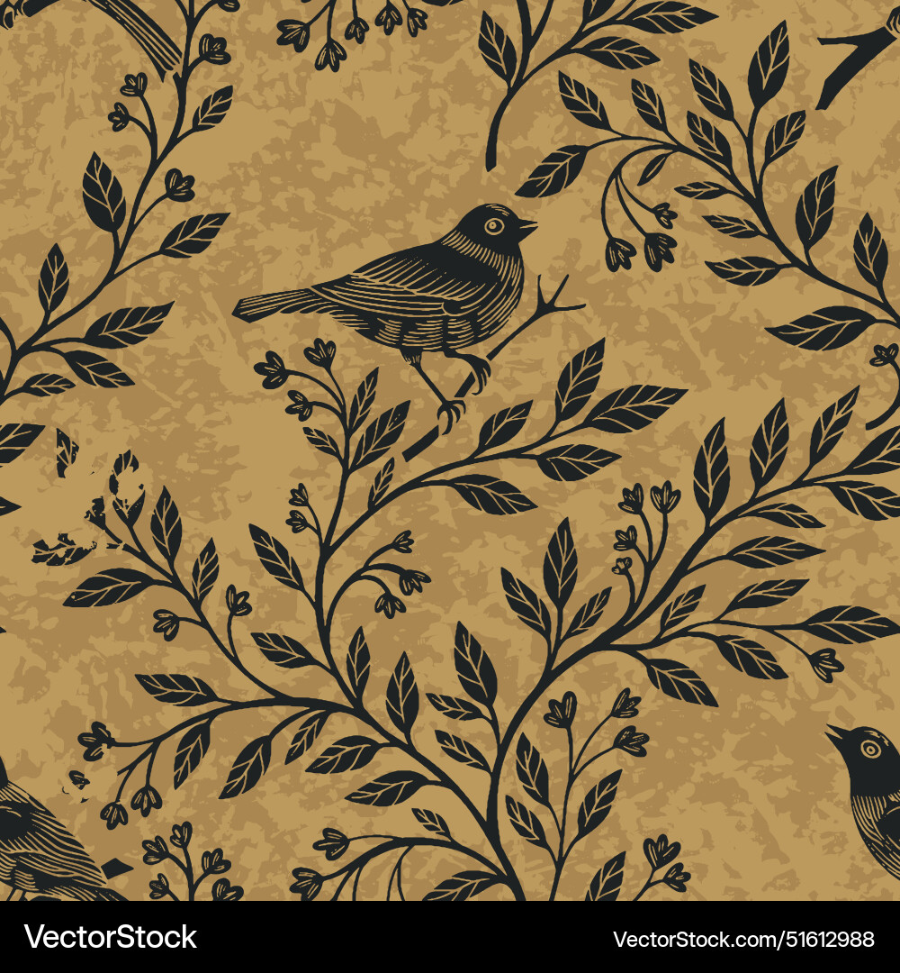Vintage birds on branch pattern Royalty Free Vector Image