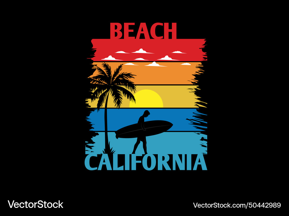 Beach california retro design landscape Royalty Free Vector