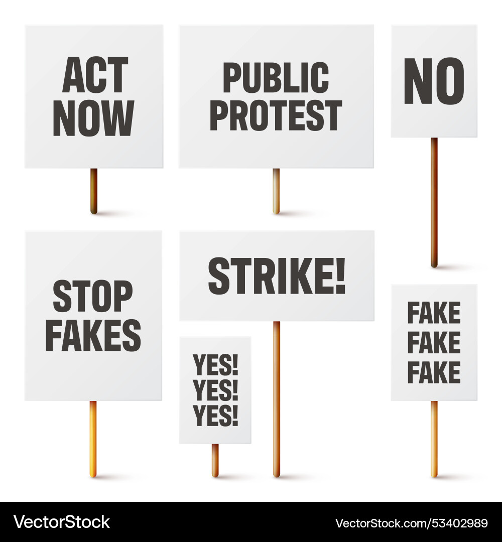 Blank white protest signs with text slogans Vector Image