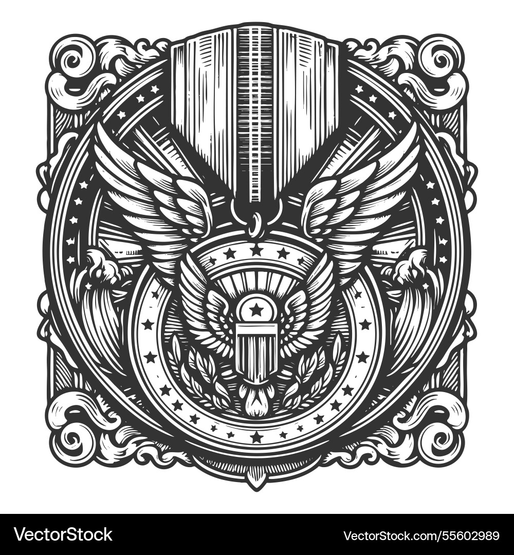Eagle emblem with swords and star Royalty Free Vector Image