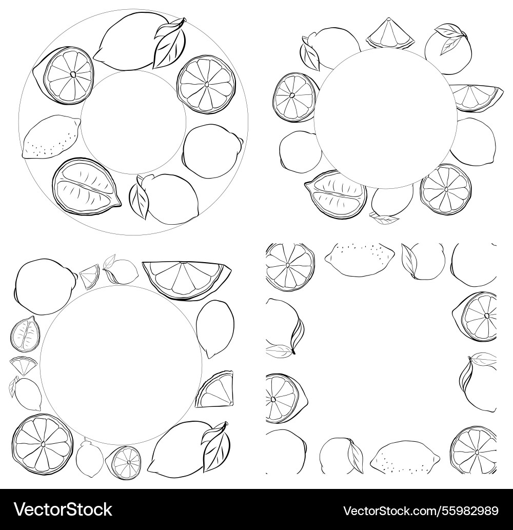 Lemons whole and slices square circle round Vector Image