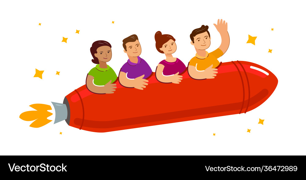 People fly on rocket to success teamwork Vector Image