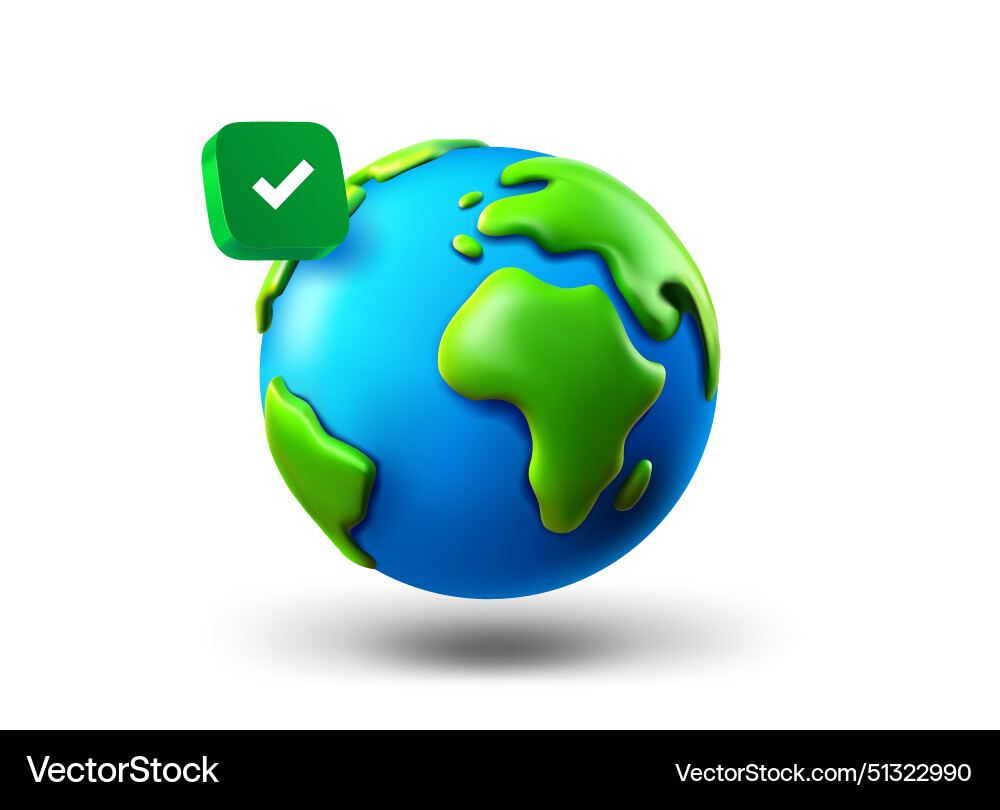 Earth with checkmark icon isolated on white Vector Image