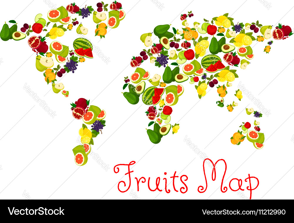 Fruits world map design element Royalty Free Vector Image