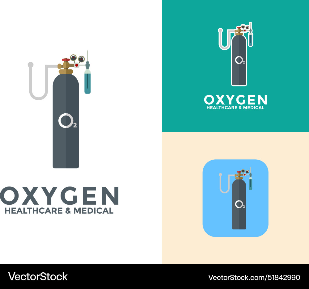 Medical oxygen cylinder logo icon set Royalty Free Vector