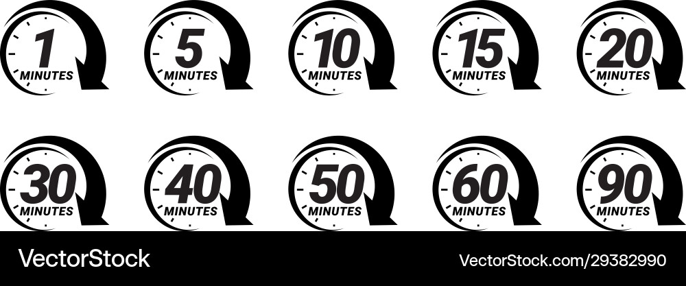 Minute timer icons set Royalty Free Vector Image