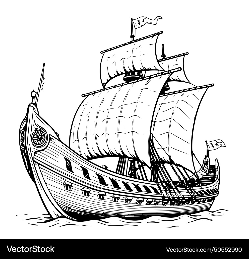 Sailing boat design hand drawings Royalty Free Vector Image