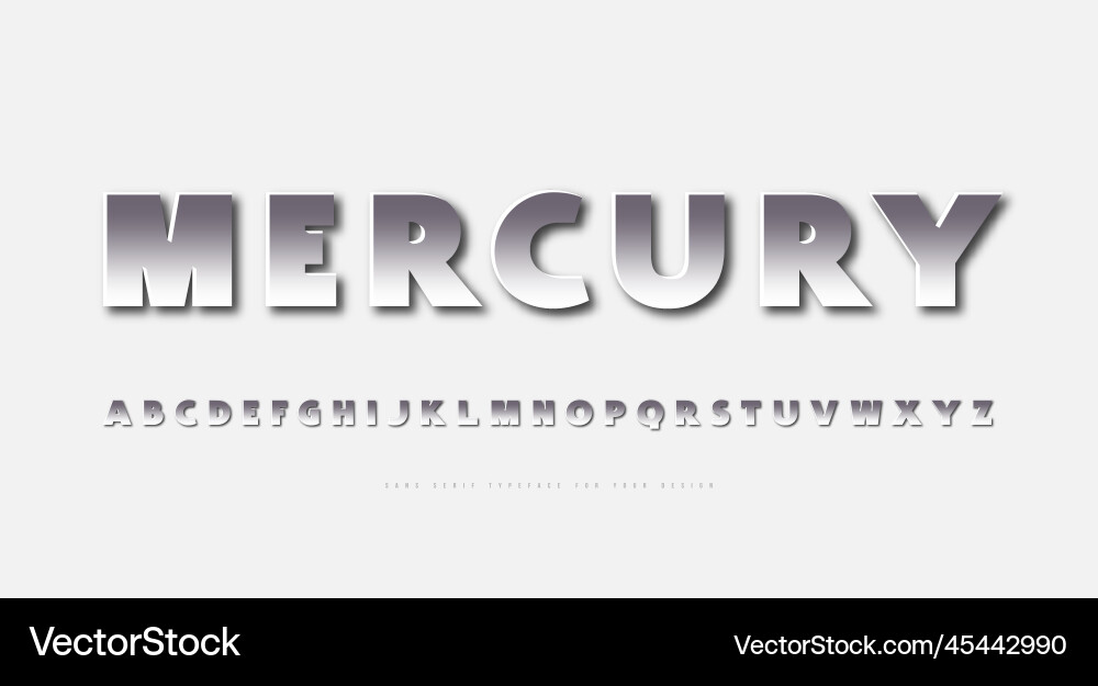 Silver colored and metal chrome sans serif font Vector Image