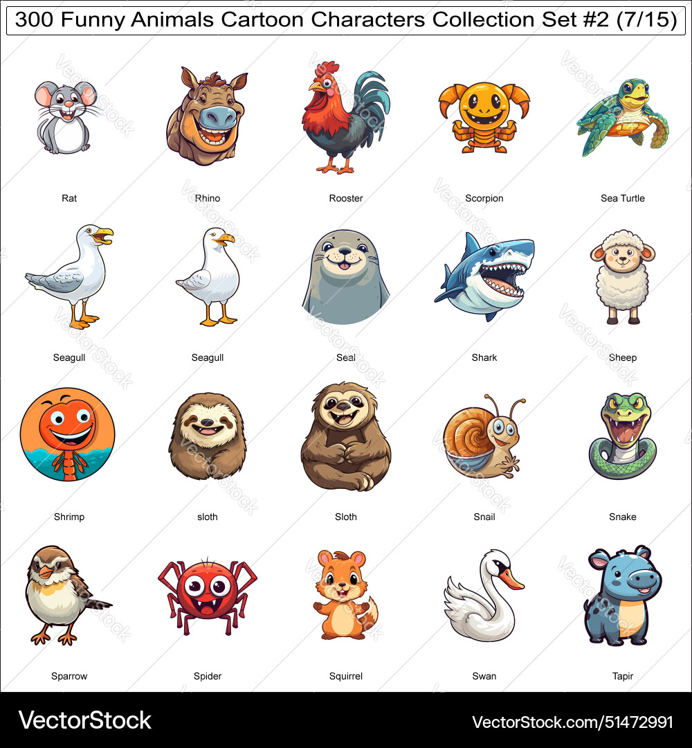 300 funny animals cartoon characters collection Vector Image