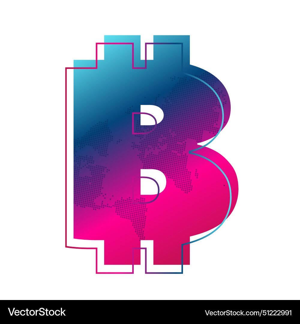 Bitcoin blue pink gradient isolated sign Vector Image